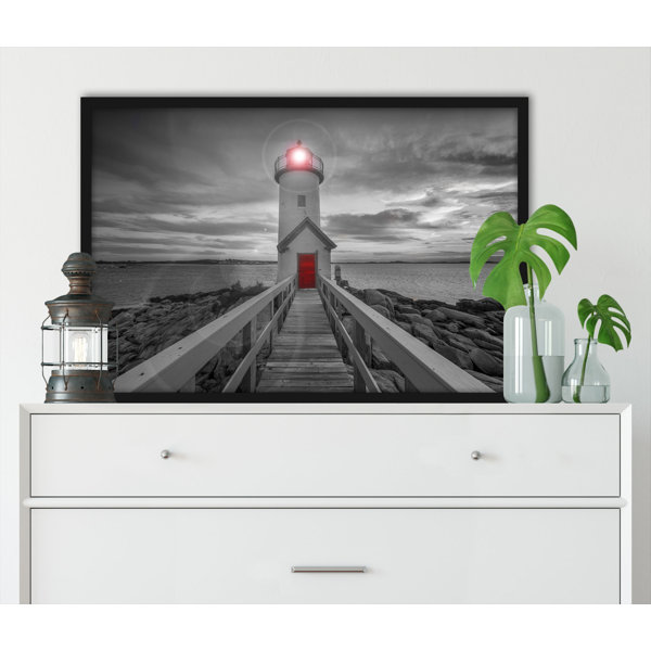 Küstenhaus Gerahmter Fotodruck Leuchtturm im Sonnenuntergang | Wayfair.de